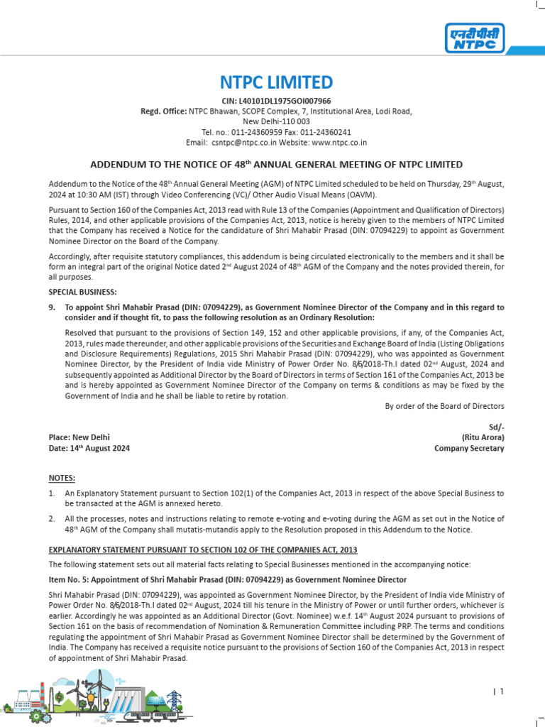Addendum To The Notice of 48th AGM | PDF | Board Of Directors ...
