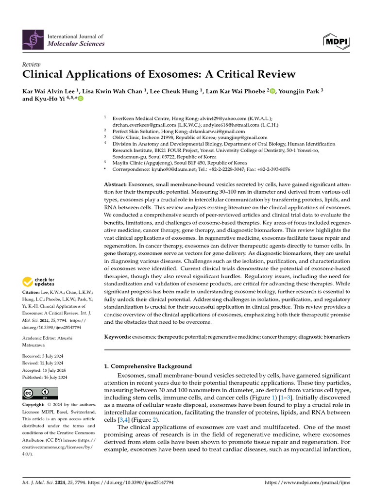 2024 scientific paper- Clinical Applications of Exosomes A Critical Review | PDF | Small ...