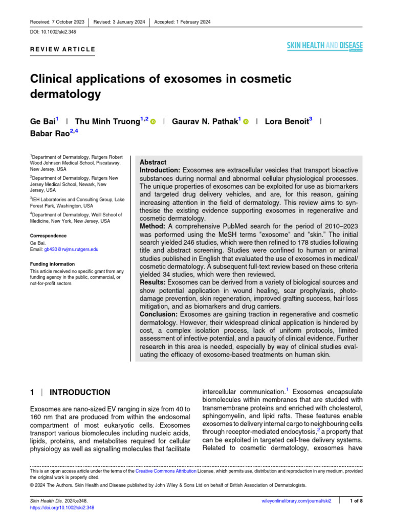 Exosome Article - Clinical - Applications - of - Exosomes - in - Cosmetic - Derm | PDF | Scar ...