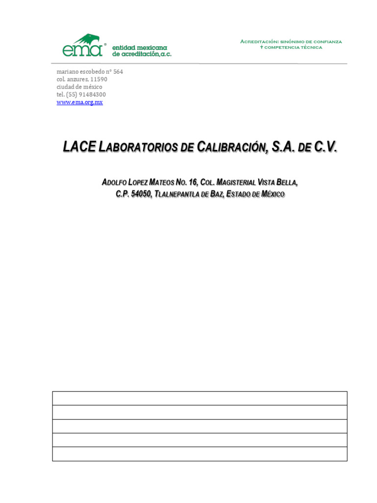 Acreditación Masa EMA-LACE M-199 Obs2 | PDF | Calibración | Metrología