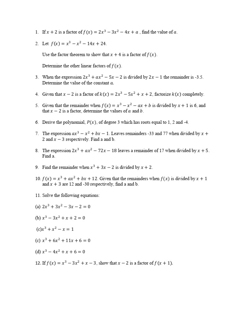 Polynomial Factorization and Remainders | PDF