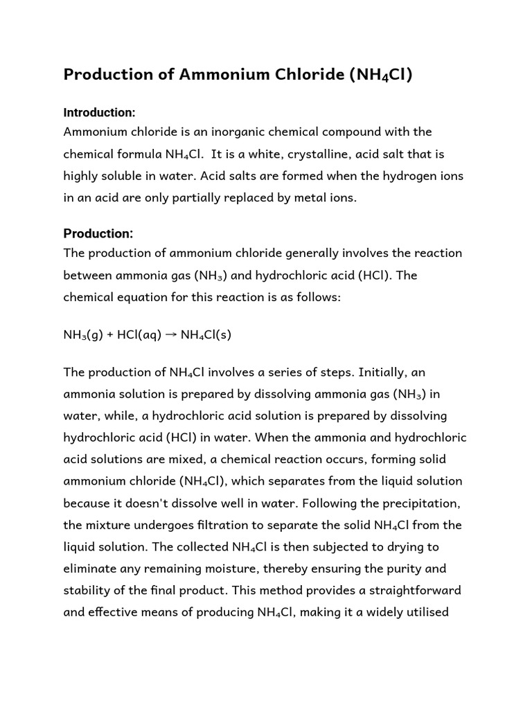Ammonium Chloride Production Process | PDF