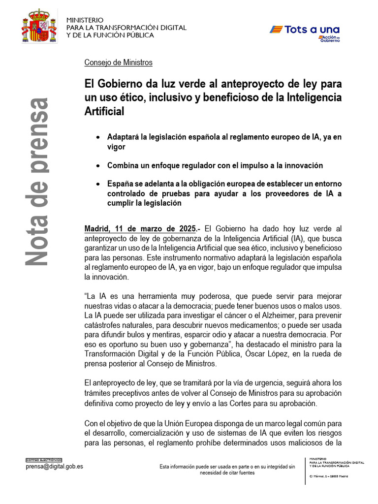 El Gobierno da luz verde al anteproyecto de ley para uso ético ...