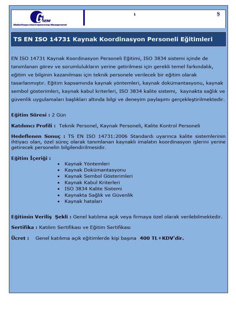 GIEM Egitim Bilgi Formu EN 14731 | PDF