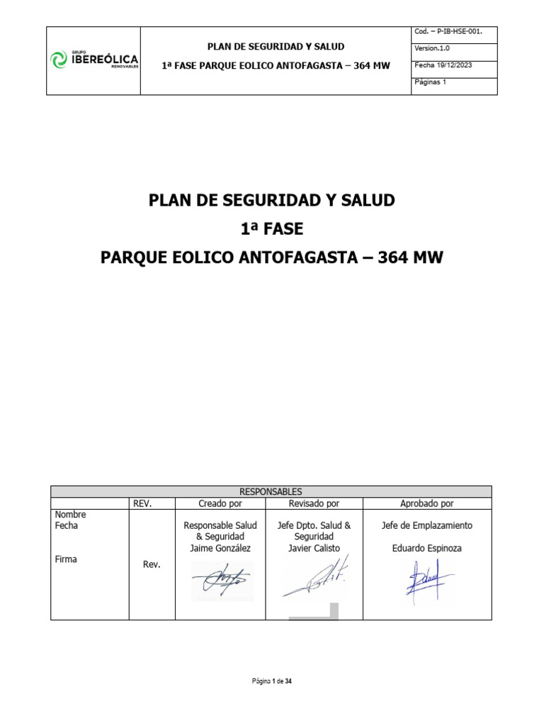 P-IB-HSE-001. Plan de Salud y Seguridad. 2024. Rev. 01 | PDF | Seguridad y salud ocupacional ...