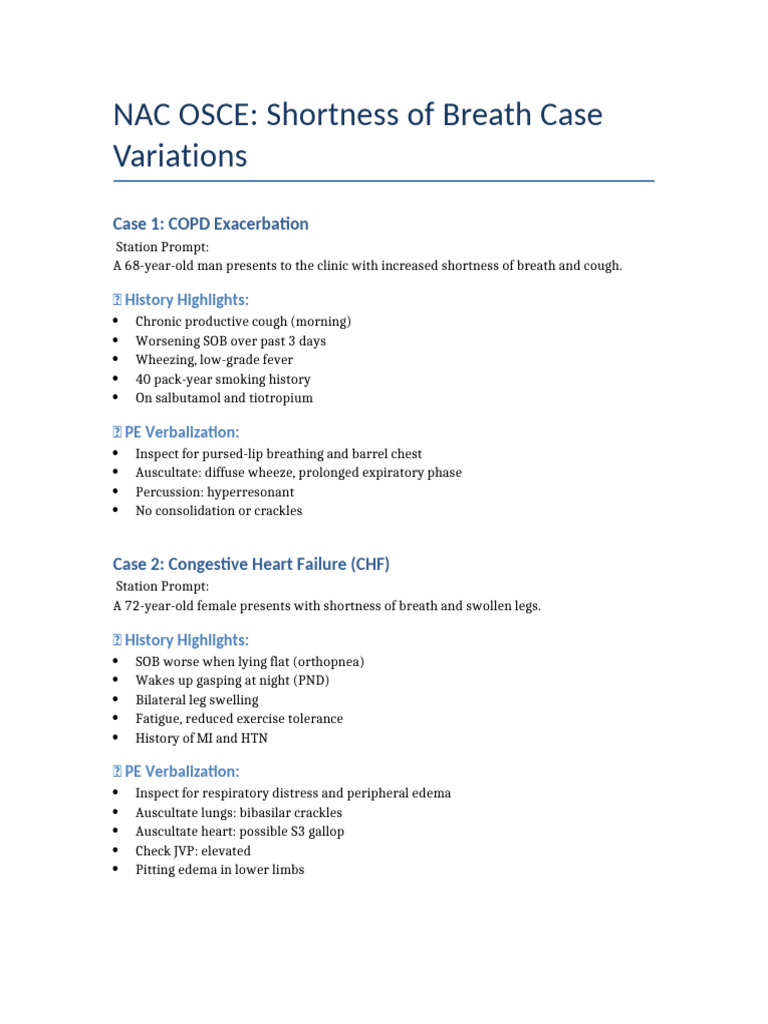 Shortness of Breath Case Studies | PDF | Cough | Edema