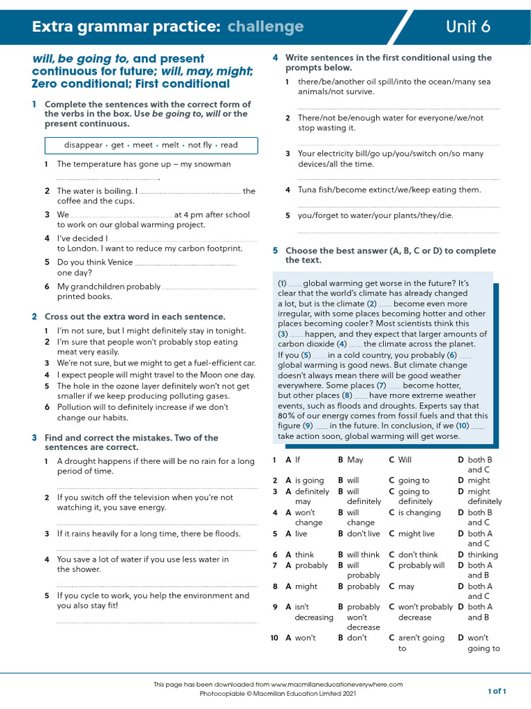 B1 U6 Extra Grammar Practice Challenge | PDF | Climate Change | Natural Environment