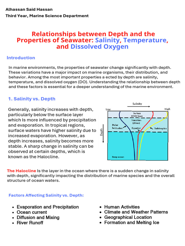 Depth& (Temperature, Salinity, DO) | PDF | Oceans | Aquatic Ecology