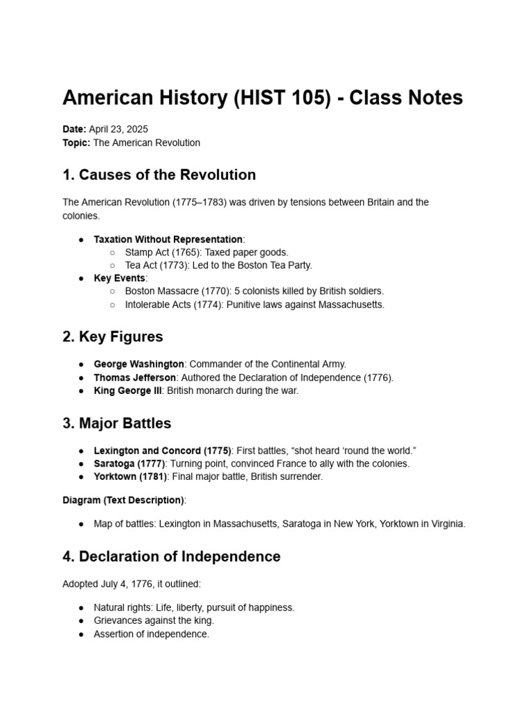 American History (HIST 105) - Class Notes | PDF