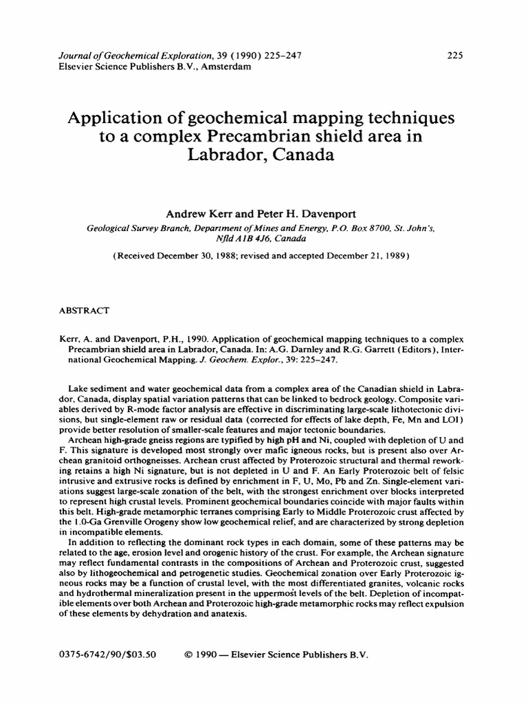 Kerrr Geochem Mapping JGE39 p225-247 | PDF | Geochemistry | Rock (Geology)