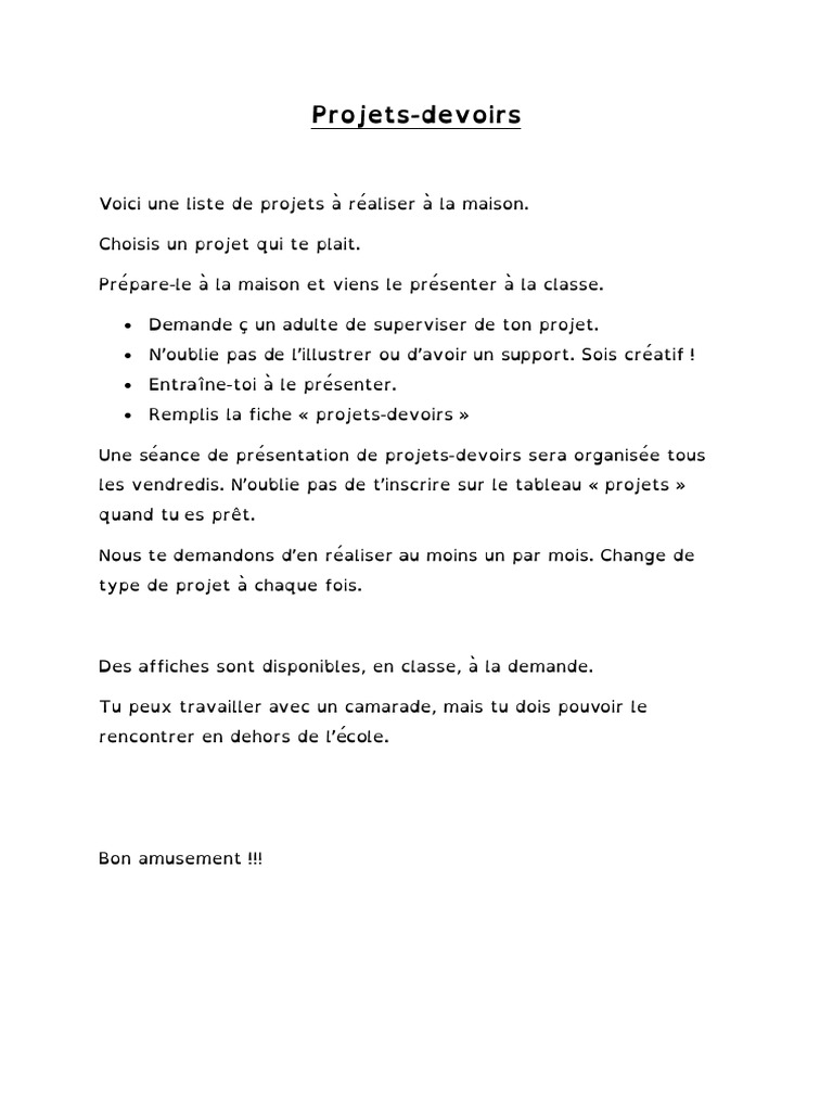 Projets devoirs | PDF