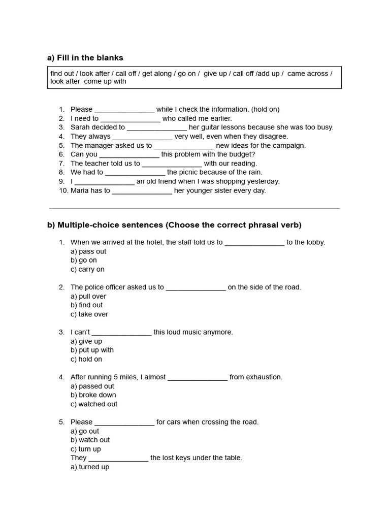 Phrasal Verbs and Reading Comprehension Exercise | PDF
