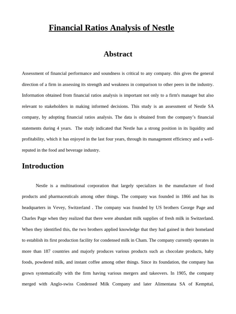 Nestle Financial Ratios Analysis 2016-2019 | PDF | Debt | Equity (Finance)