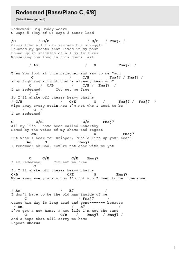 Redeemed Bass - Piano C | PDF