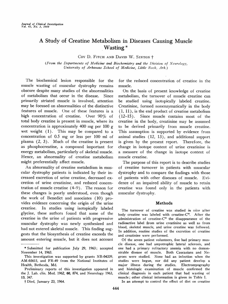 A Study of Creatine Metabolism in Diseases Causing Muscle Wasting | PDF ...