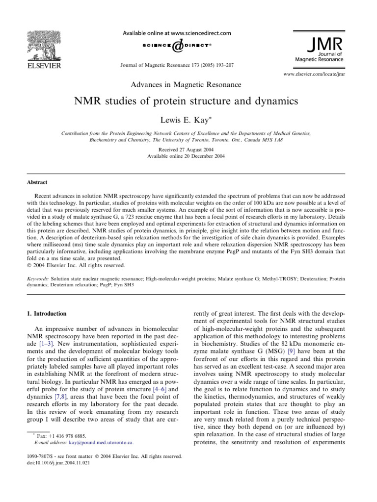 NMR Studies of Protein Structure and Dynamics | PDF | Two Dimensional ...