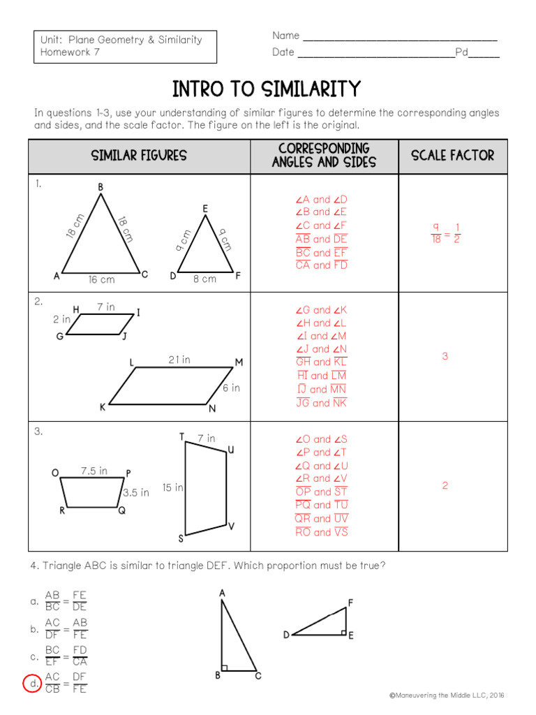 Intro To Similarity HW KEY | PDF | Geometric Shapes | Triangle Geometry