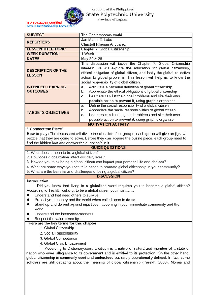 Ethical Obligations of Global Citizenship | PDF | Citizenship | Human ...