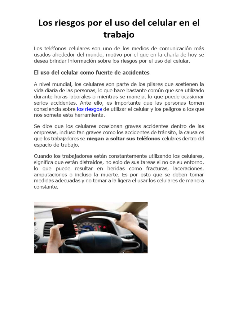 4. Los Riesgos Por El Uso Del Celular en El Trabajo | PDF | Telefonía ...