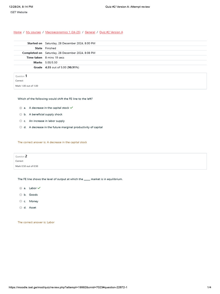 Quiz-2-Version-A_-Attempt-review | PDF | Economic Equilibrium | Inflation