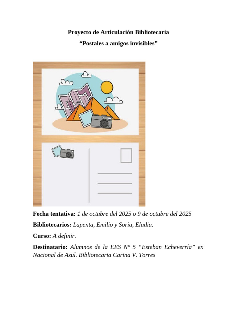 Proyecto de Articulación Bibliotecaria | PDF | Tarjeta postal