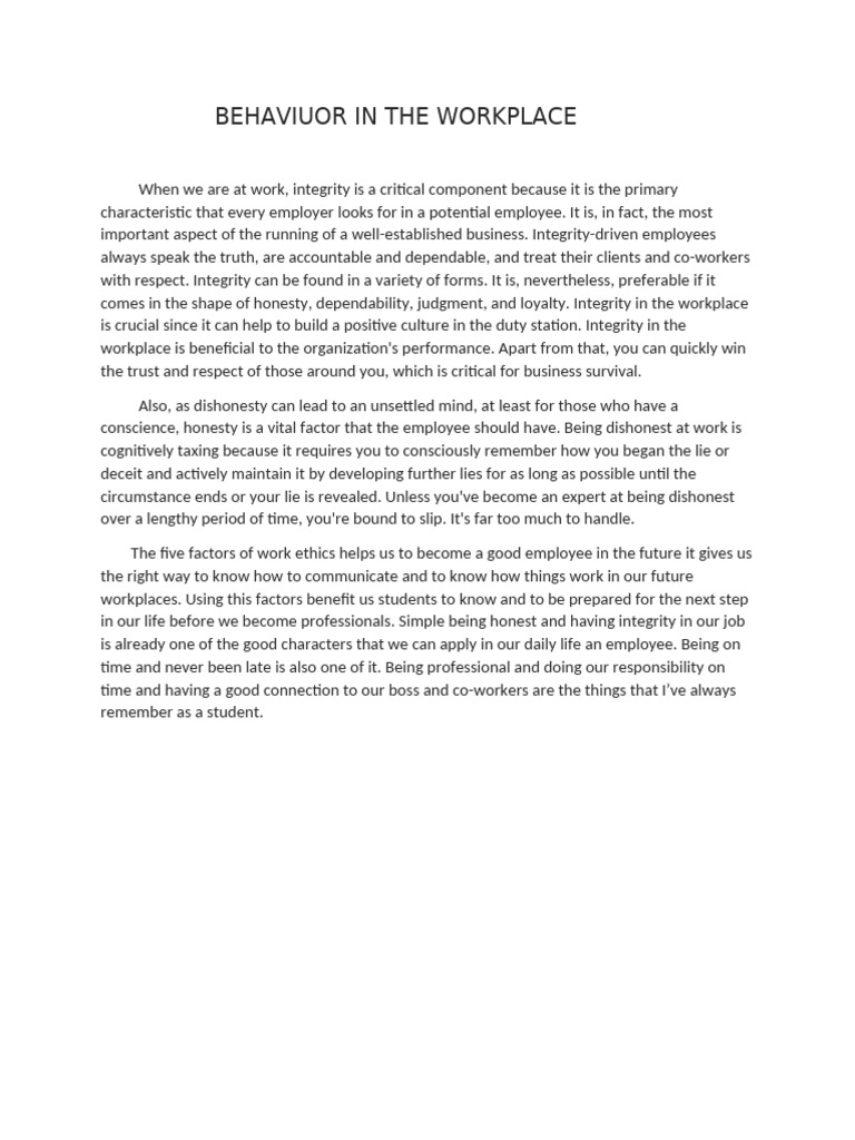BEHAVIUOR IN THE WORKPLACE | PDF