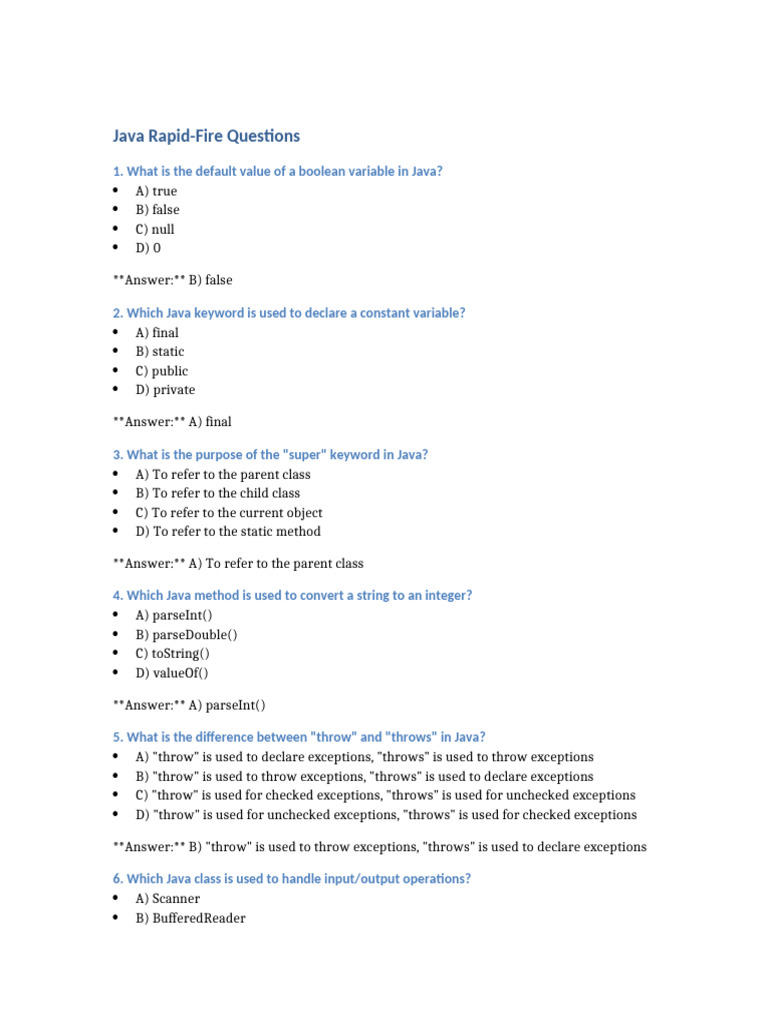 Java Rapid Fire Quiz | PDF