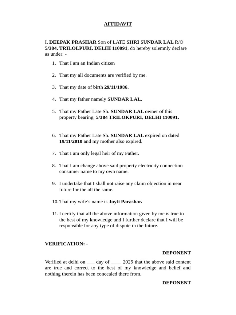 Affidavit Self Decleartion | PDF