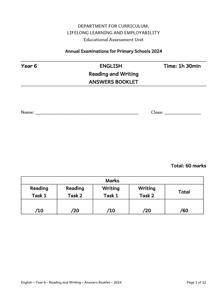 Year 6 English Reading & Writing Answers | PDF | Coral Reef