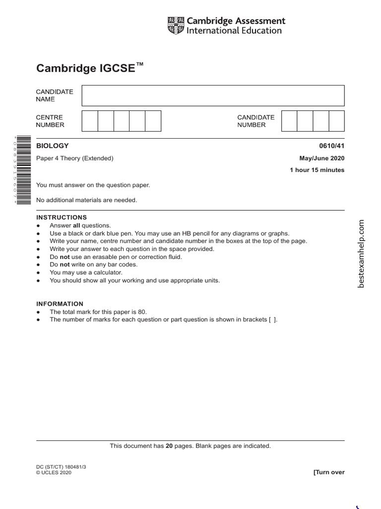 Cambridge IGCSE: Biology 0610/41 | PDF | Sexual Reproduction | Flowers