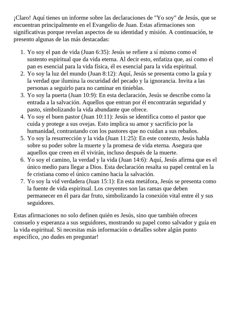 Declaraciones "Yo soy" de Jesús | PDF