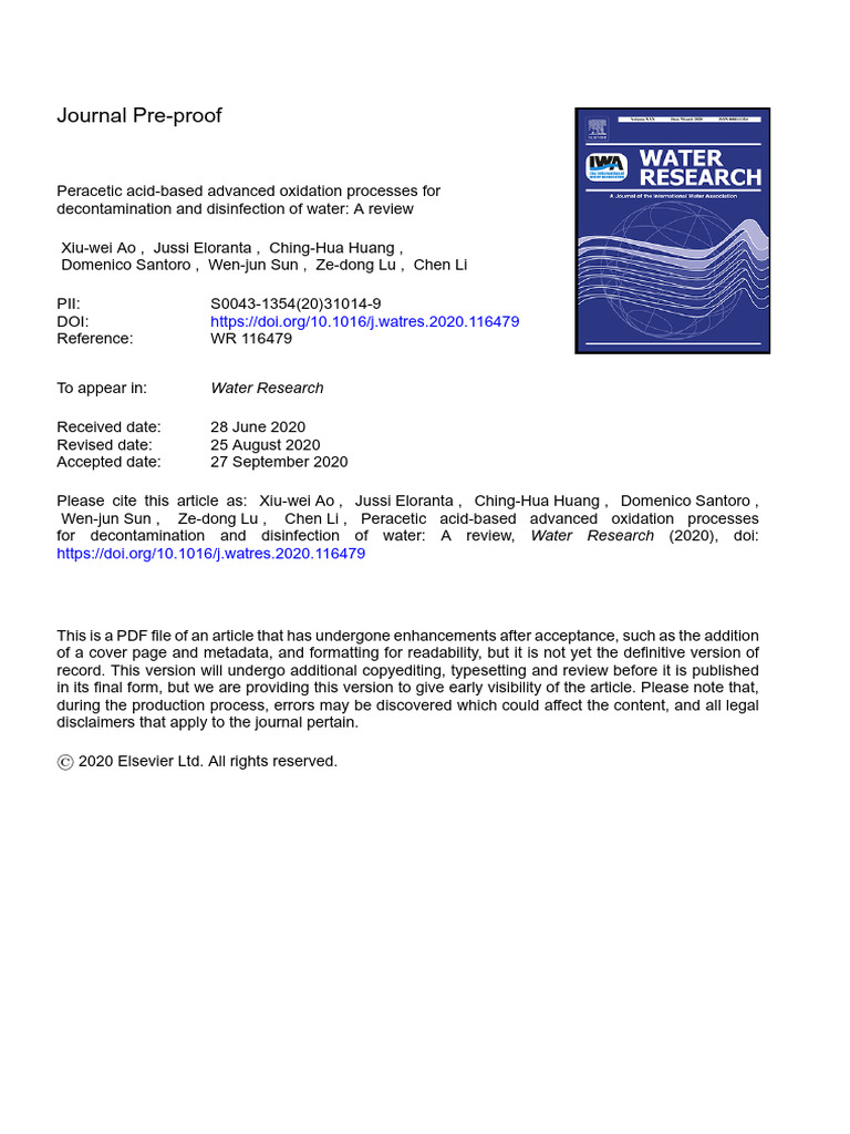 Peracetic Acid in Water Disinfection Review | PDF | Hydrogen Peroxide ...