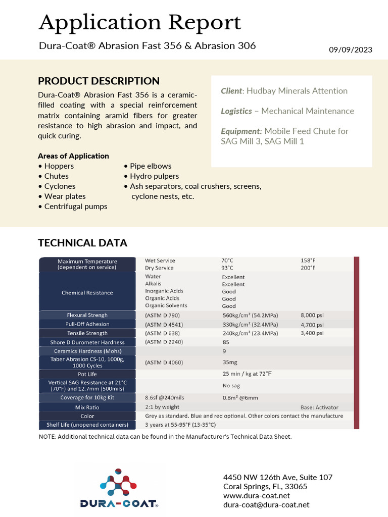 Application Report Dura-Coat Abrasion Fast 356 & Abrasion 306 Hudbay Minerals Chute - Ingles ...