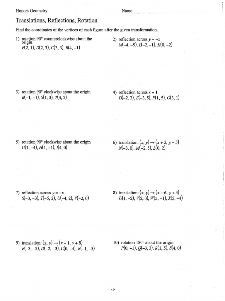 Edited - Quick Check -- Translations, Reflections, And Rotations | PDF