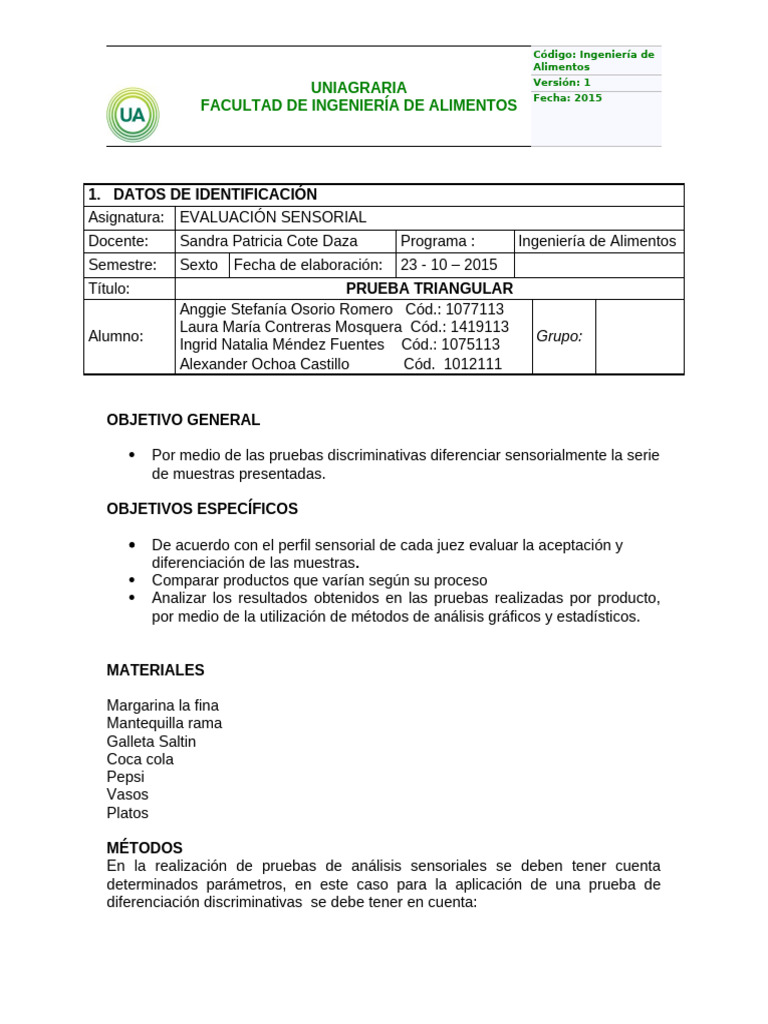 Prueba Triangular y Duo Trio | PDF | Refresco | Producto (Negocio)