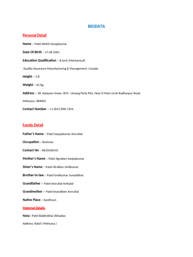 Akshit Biodata | PDF