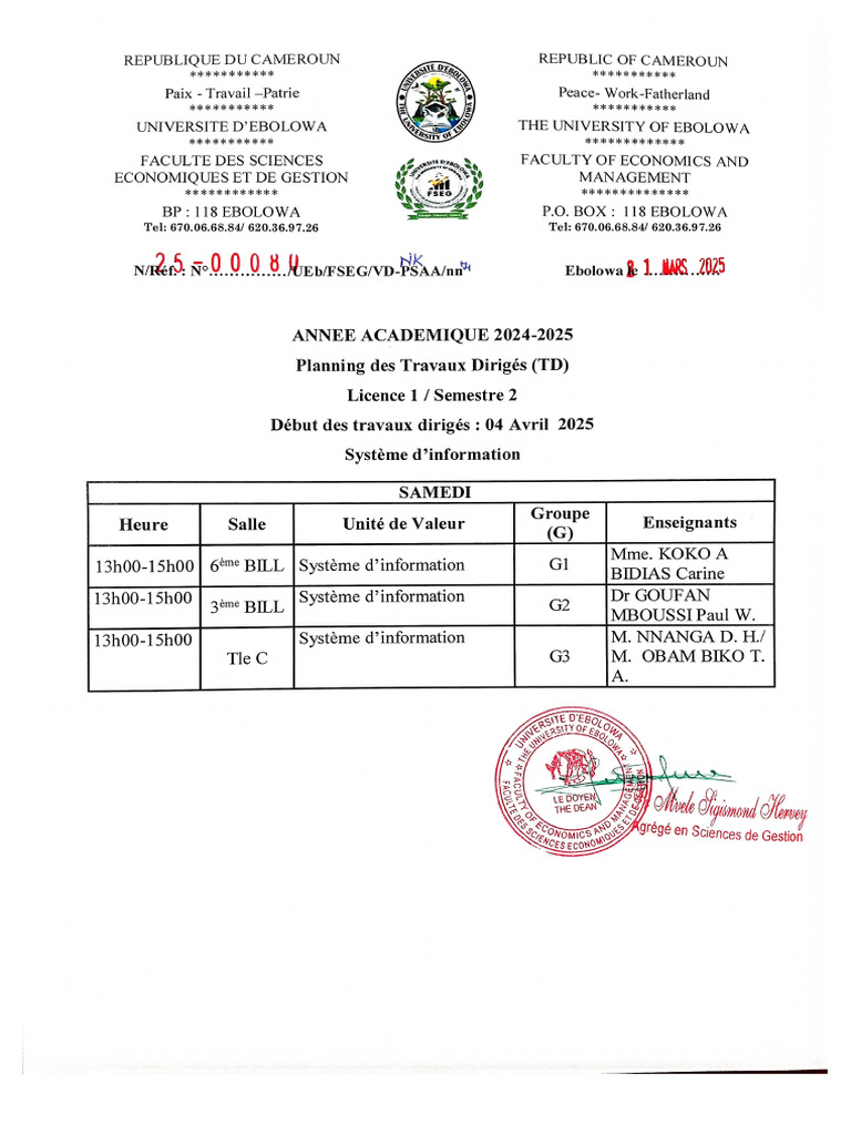 Planning TD L1 Sem2 Système D Information | PDF