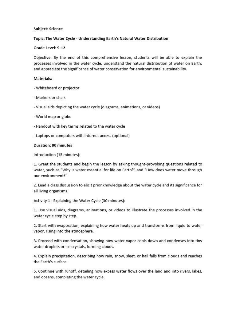 Substitute Lesson Plan 9-12 | PDF | Water | Water Cycle