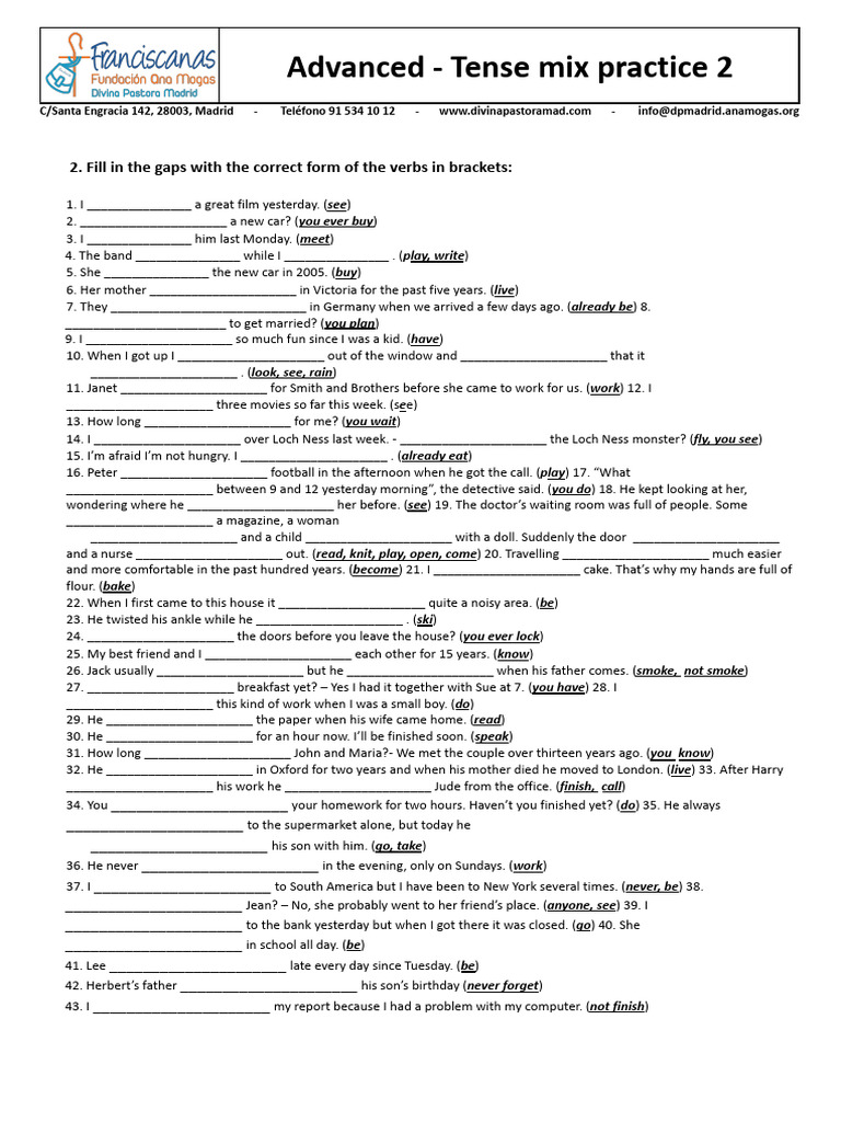 1Bach - Advanced - Tense mix practice 2 | PDF