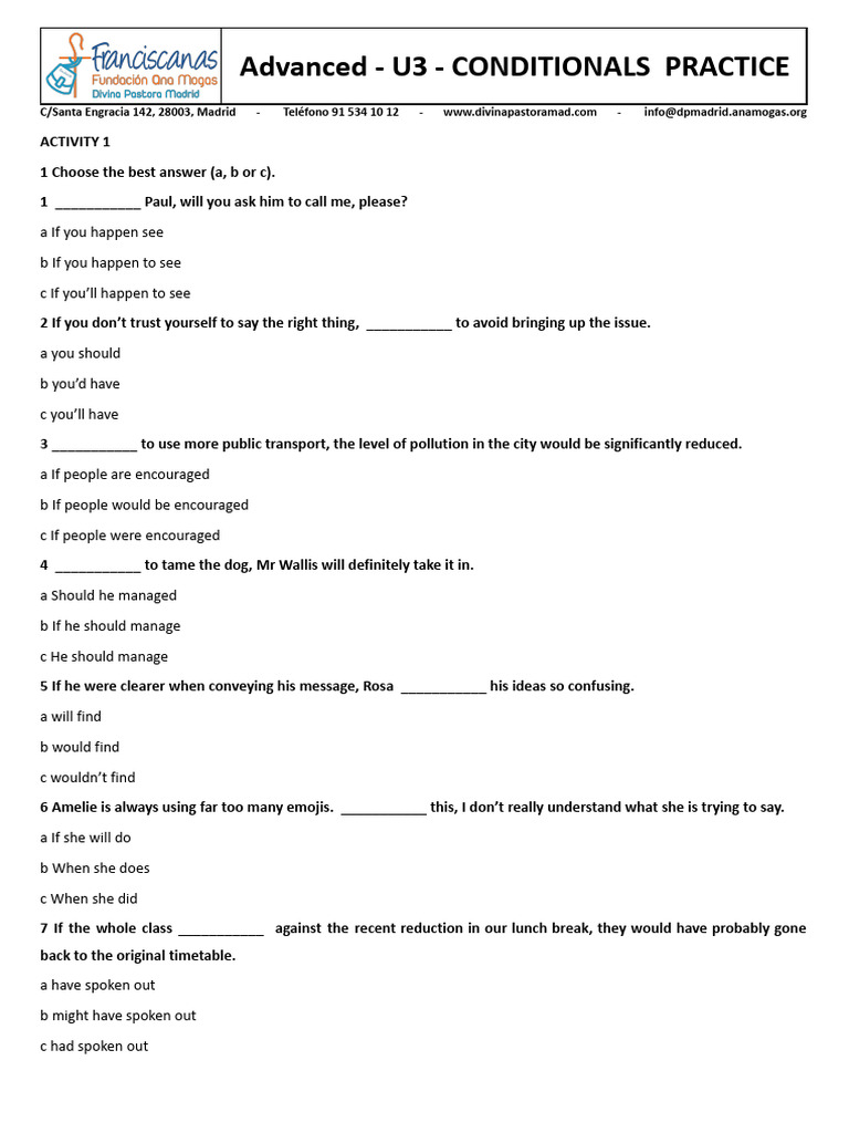 1bach - Advanced - U3 - CONDITIONALS PRACTICE | PDF | Scrapbooking