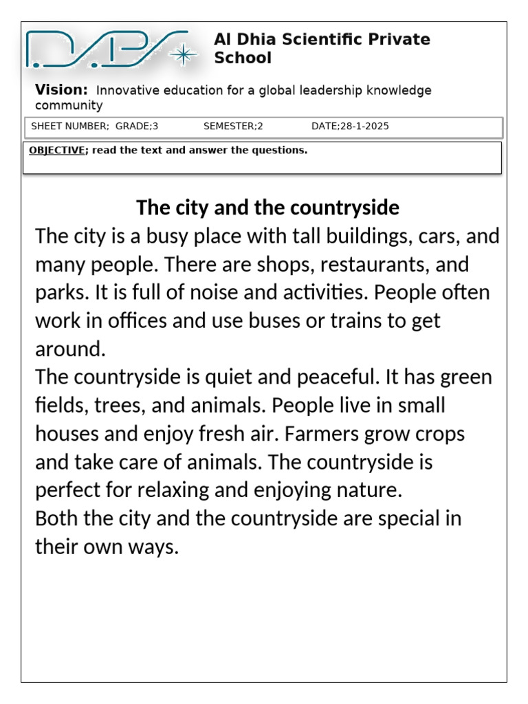 City vs. Countryside: A Grade 3 Guide | PDF