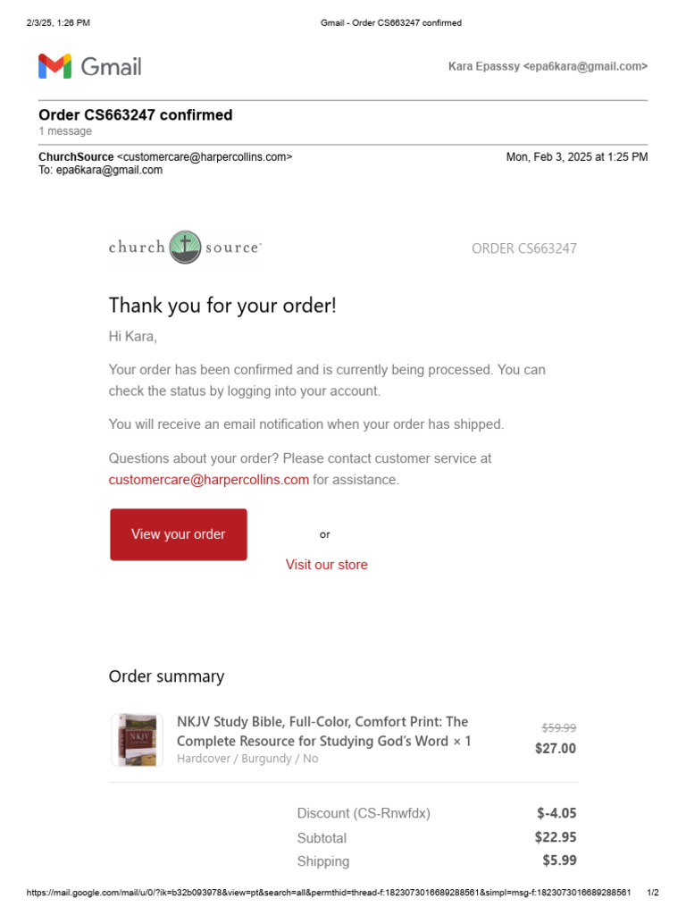Gmail - Order CS663247 Confirmed | PDF