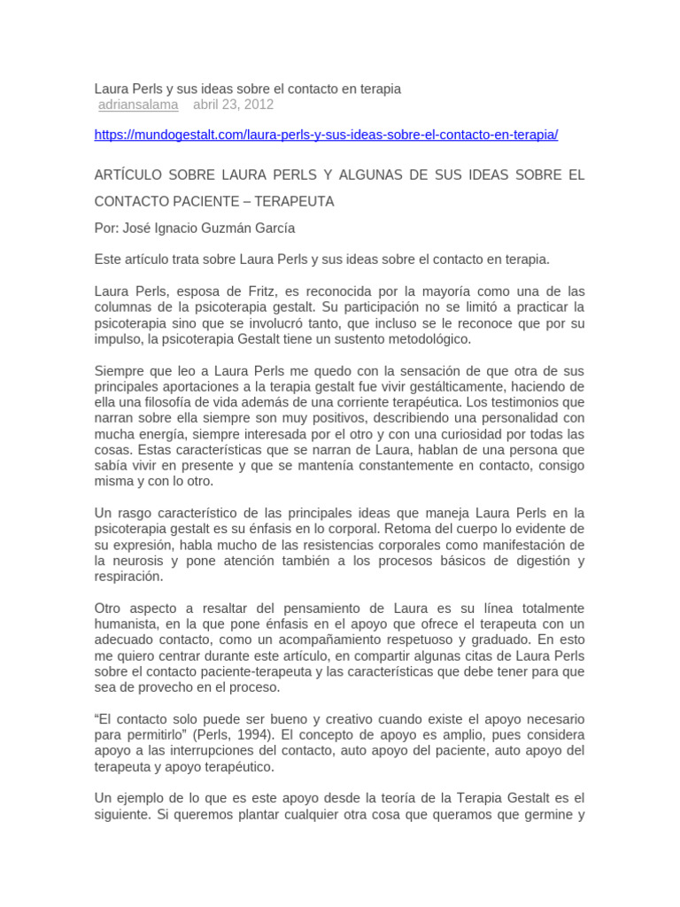 Laura_Perls_y_sus_ideas_sobre_el_contacto_en_terapia | PDF | Terapia ...