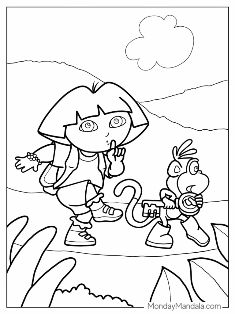 Dora and Boots Quietly Creeping Coloring PAge | PDF