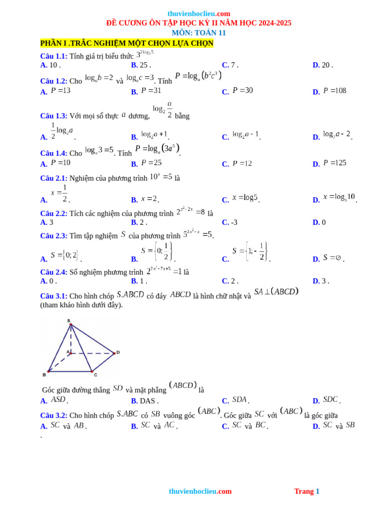 De Cuong On Tap HK2 Toan 11 KNTT 24 25 | PDF