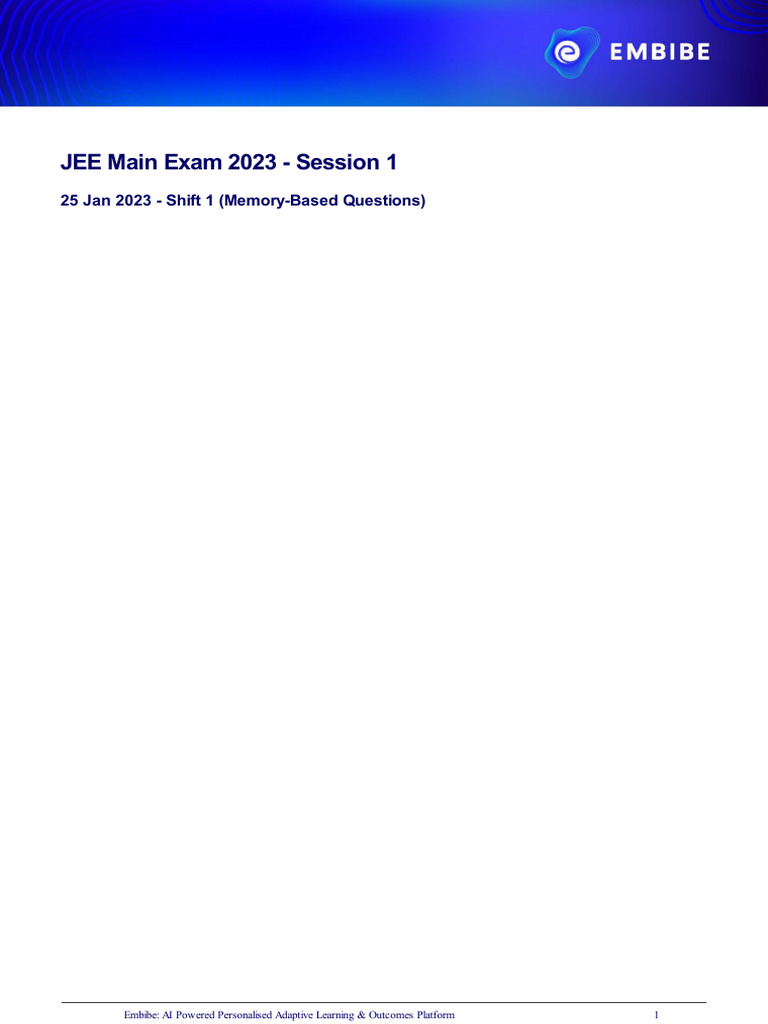 JEE Main Exam 2023 Session-1 25-Jan Shift-1 With Solution | PDF ...
