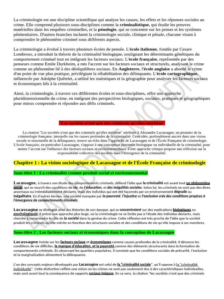 Lacassagne et la criminalité sociale | PDF | Criminologie | Crimes