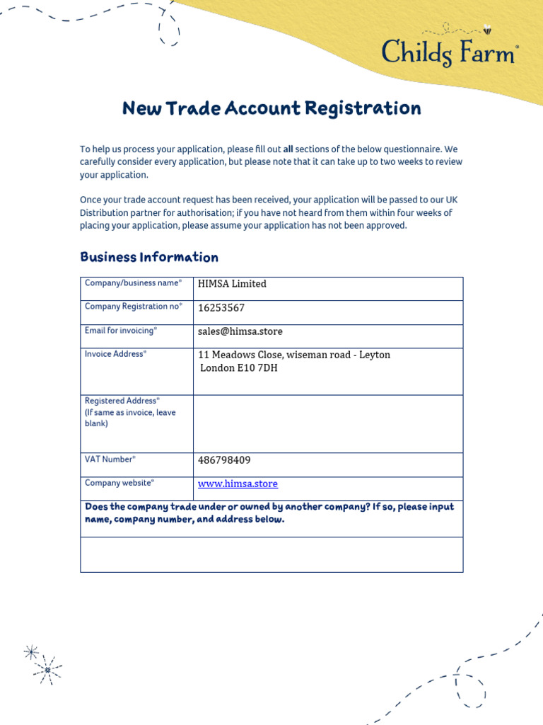 Trade Account Registration Form Guide | PDF | Invoice | Business