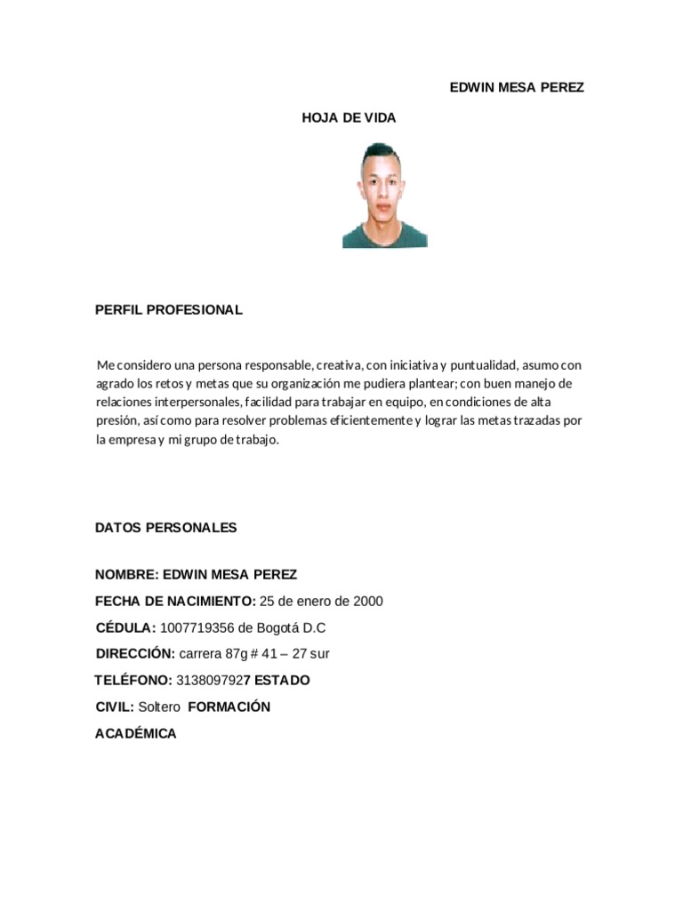 HOJA DE VIDA EDWIN MESA PEREZ Nueva 2023 | PDF
