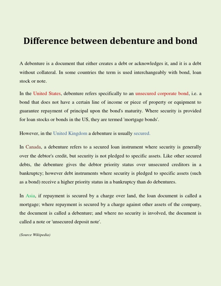 Debenture vs. Bond: Key Differences | PDF | Finance & Money Management ...